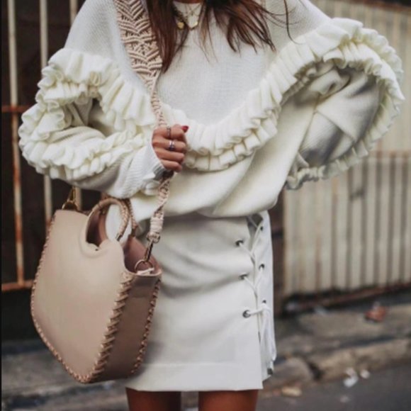Frame Denim | Sweaters | Nwot Frame Ruffle Yoke Ribbed Oversized ...